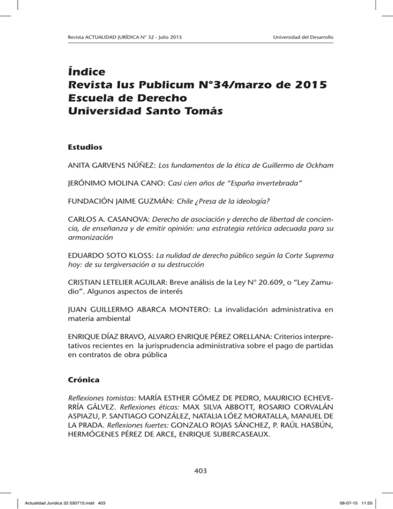 Índice Revista Ius Publicum Nº34/marzo de 2015 Escuela de
