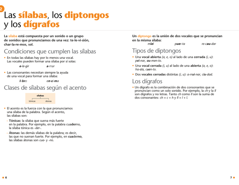 Las sílabas, los diptongos y los dígrafos