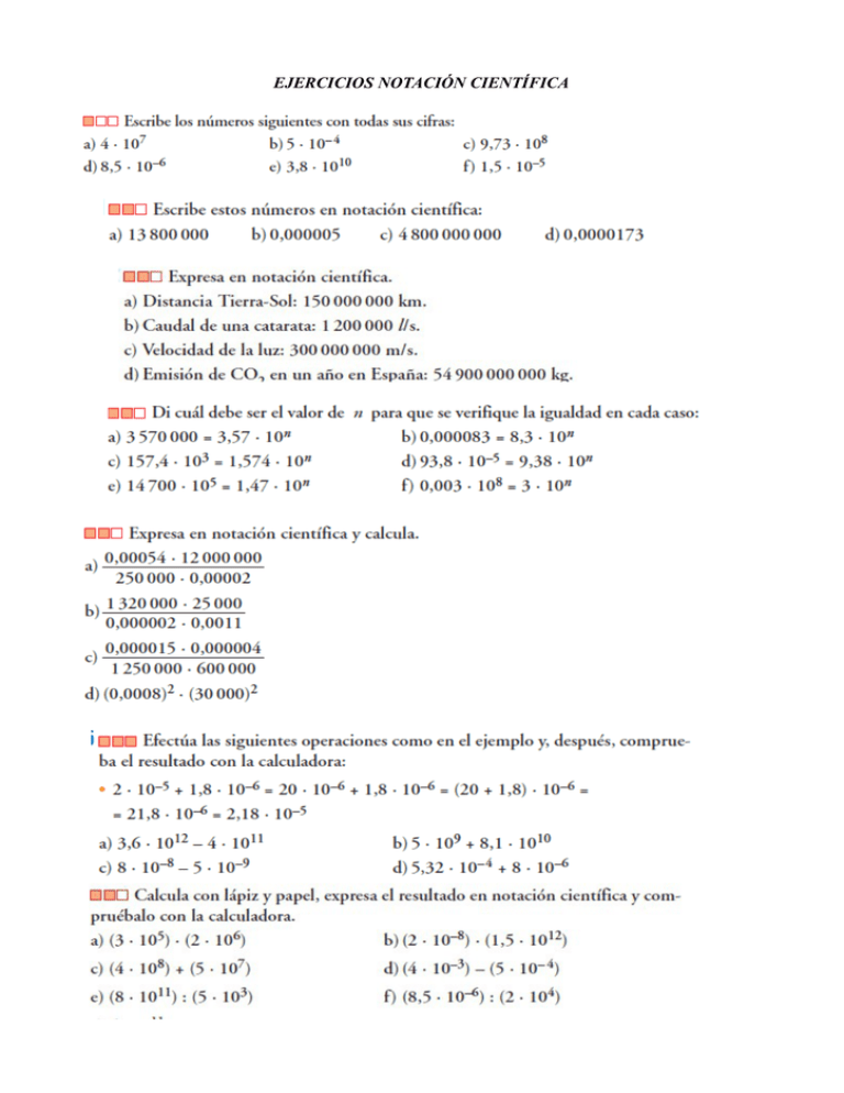 ejercicios notación científica