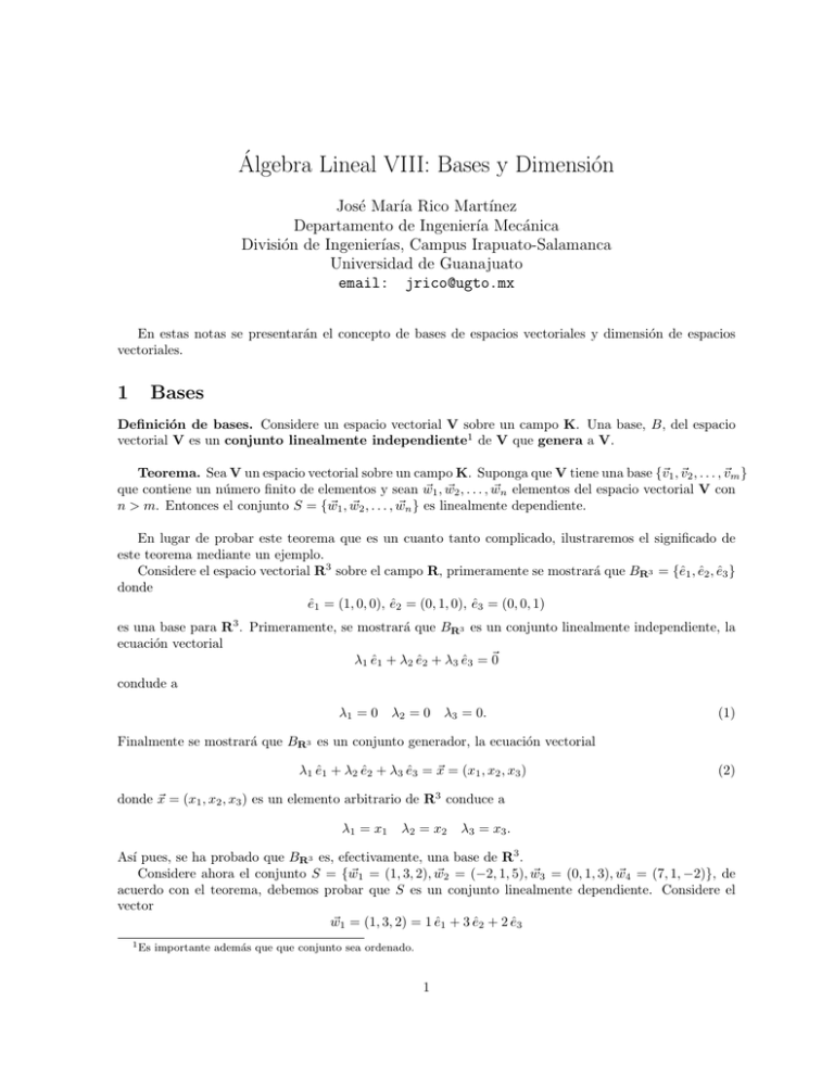 Algebra Lineal VIII: Bases y Dimensión