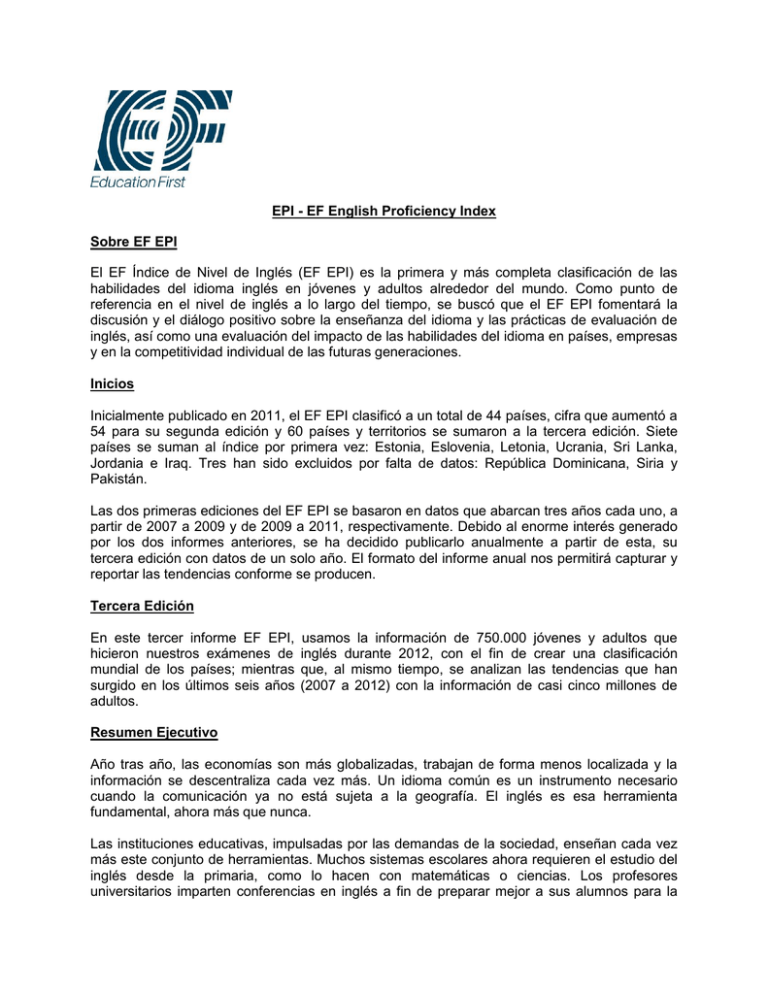 EPI - EF English Proficiency Index Sobre EF EPI El EF Índice de