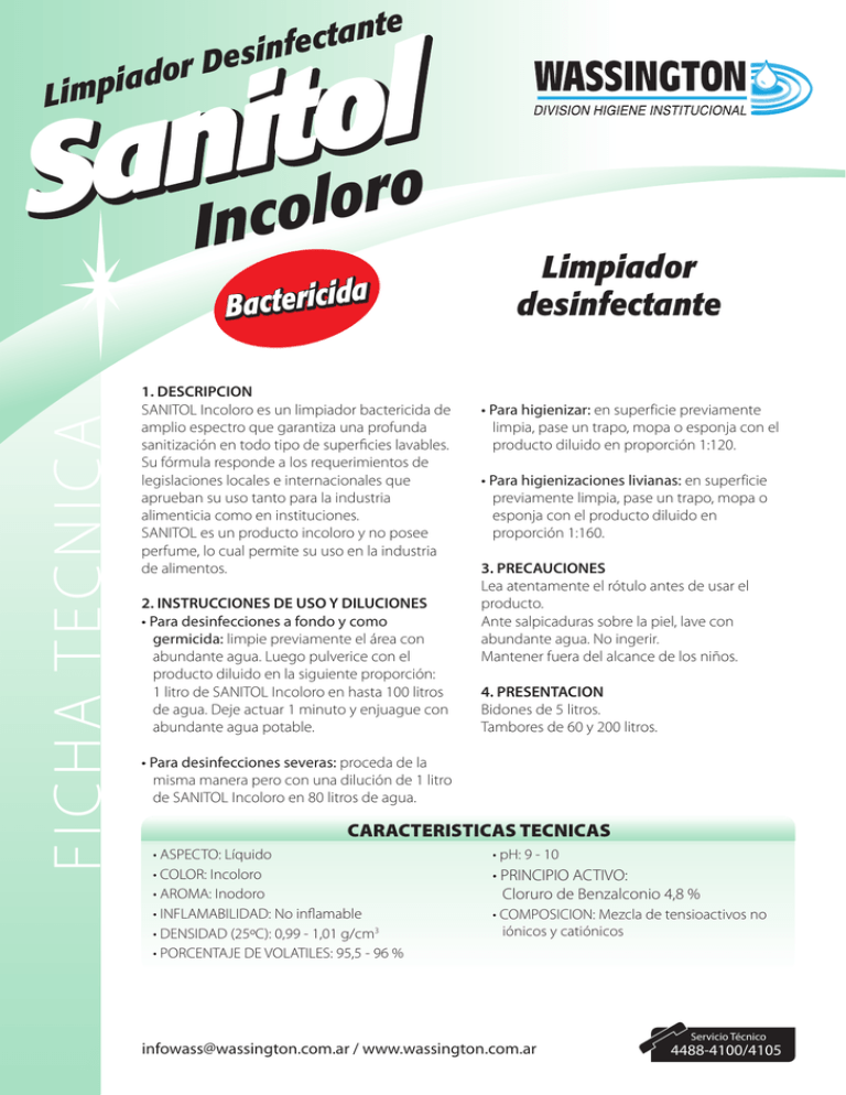 Sanitol incoloro limpiador desinfectante