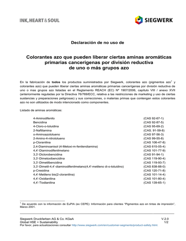 Colorantes azo que pueden liberar ciertas aminas aromáticas