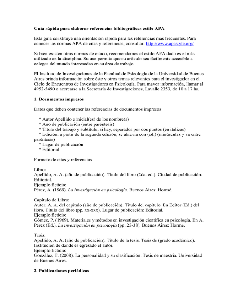 Guía rápida para elaborar referencias bibliográficas estilo APA.