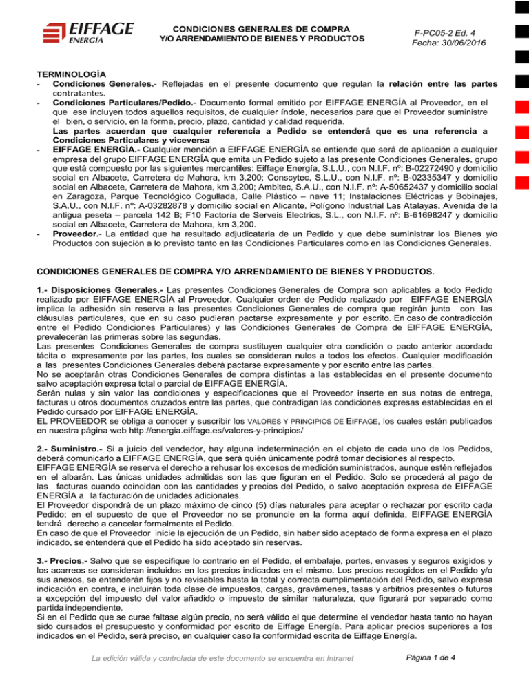 Condiciones Generales de Compra (formato F