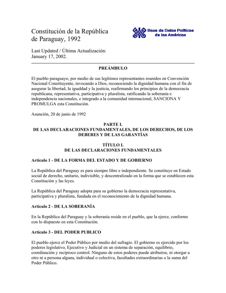 Constitución de la República de Paraguay, 1992