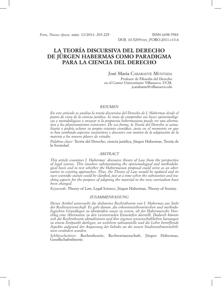 La teoría discursiva del Derecho de Jürgen Habermas como
