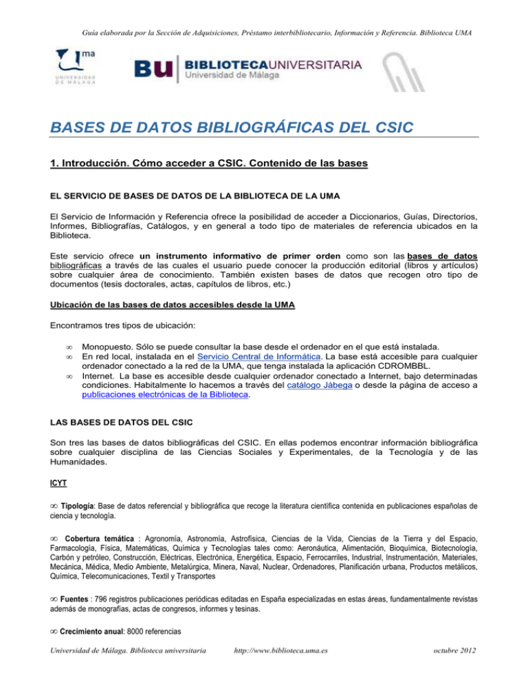 Guía Bases de datos bibliográficas del CSIC