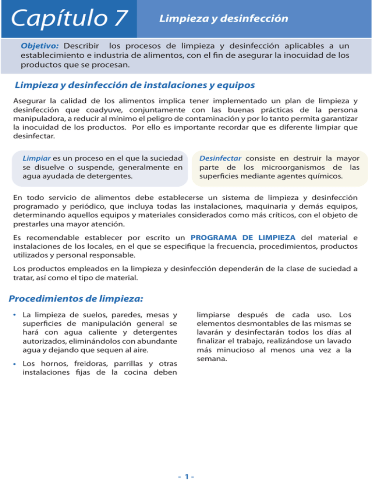 Capítulo 7 Limpieza y desinfección