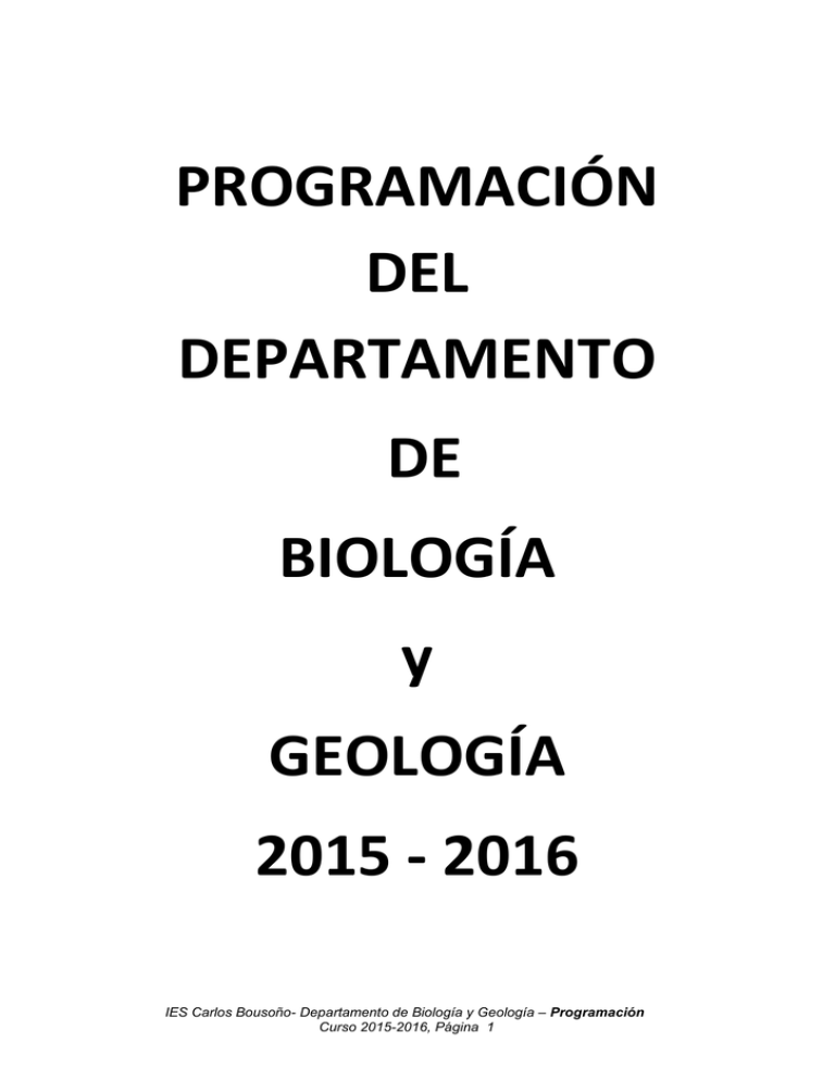 PROGRAMACIÓN DEL DEPARTAMENTO DE BIOLOGÍA y