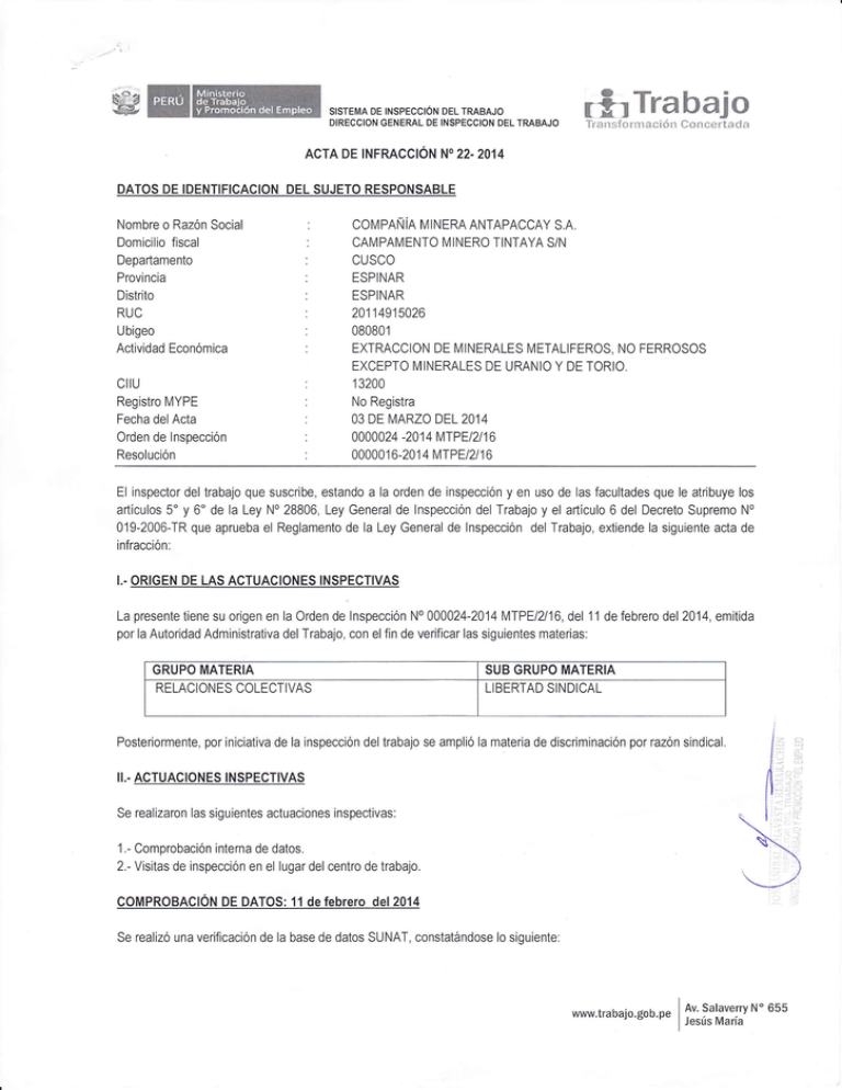 Acta de Infracción Laboral, multa de casi S