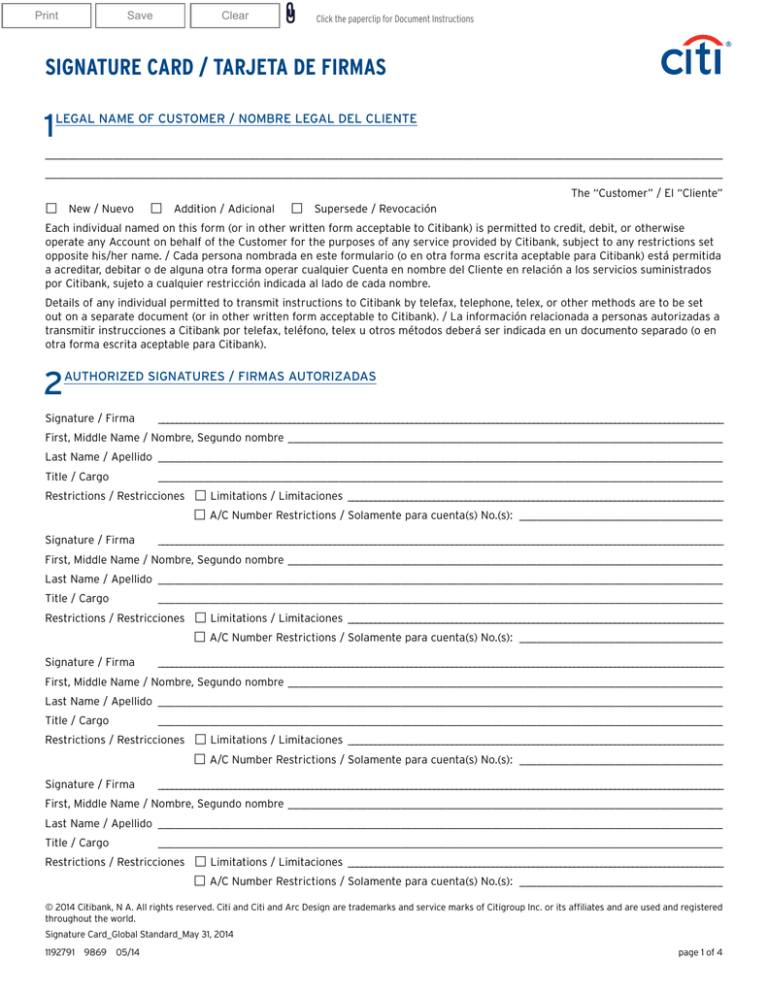 signature card / tarjeta de firmas - Citi.com