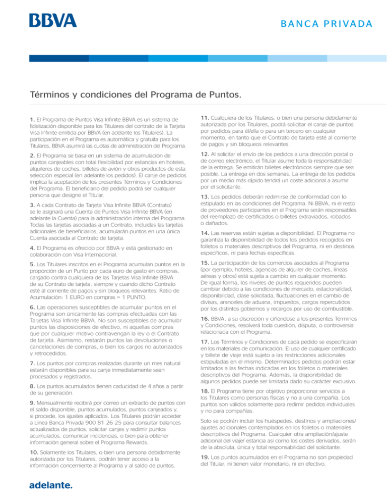 Términos y condiciones del Programa de Puntos.