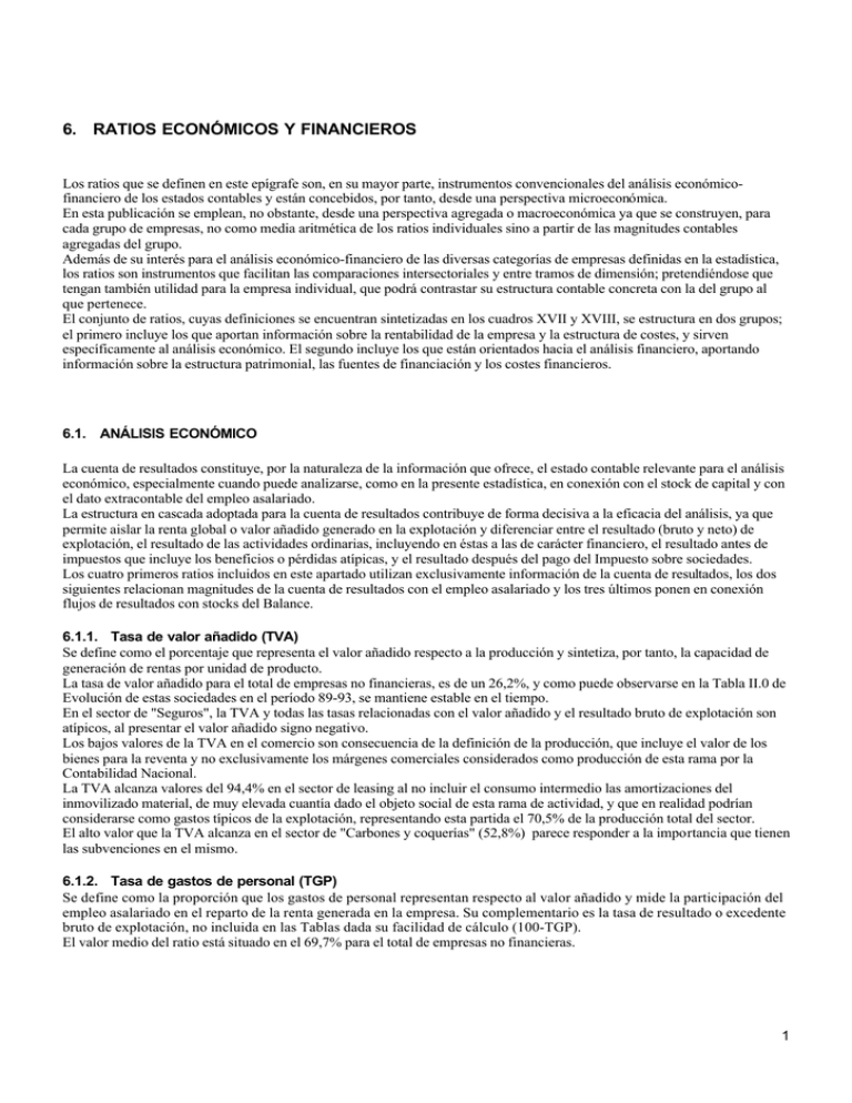 6. RATIOS ECONÓMICOS Y FINANCIEROS