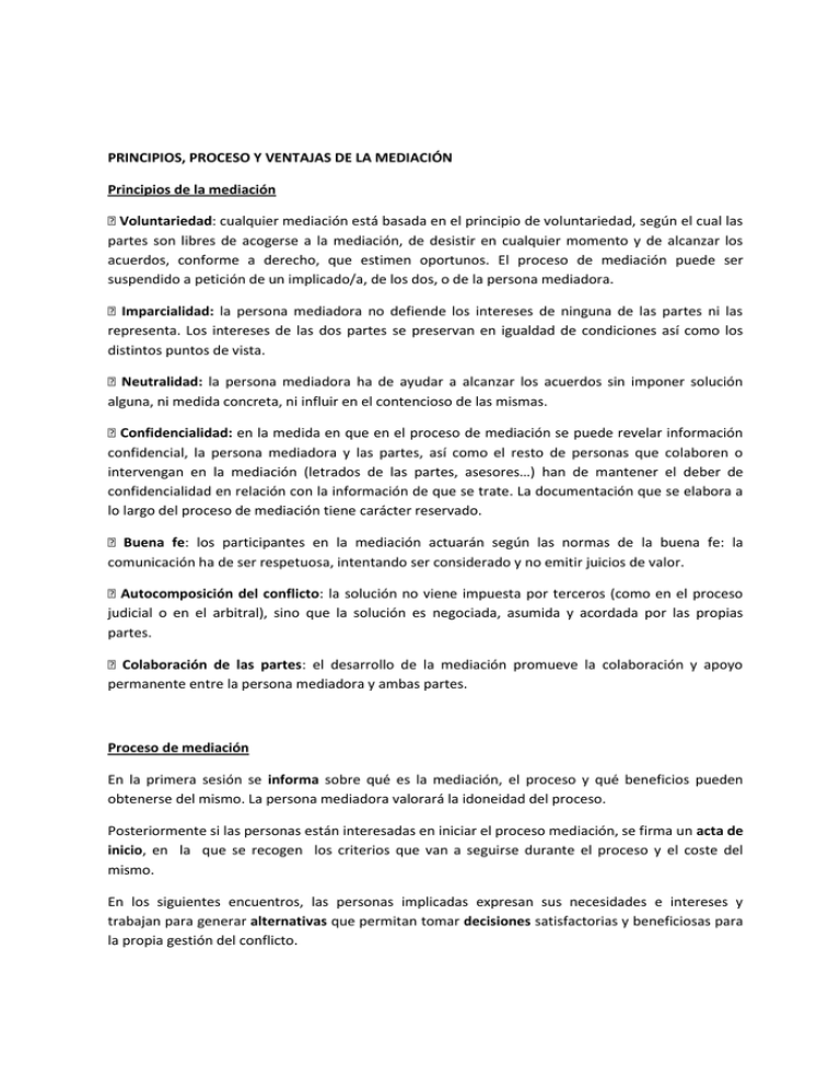 Principios, proceso y ventajas de la mediación