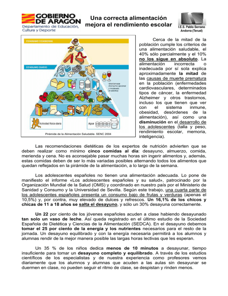 alimentación y rendimiento escolar