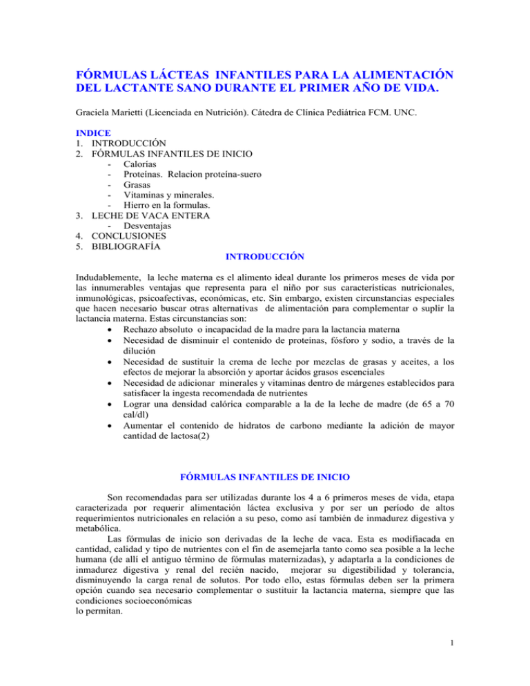 formulas lacteas infantiles - Cátedra de Clínica Pediátrica