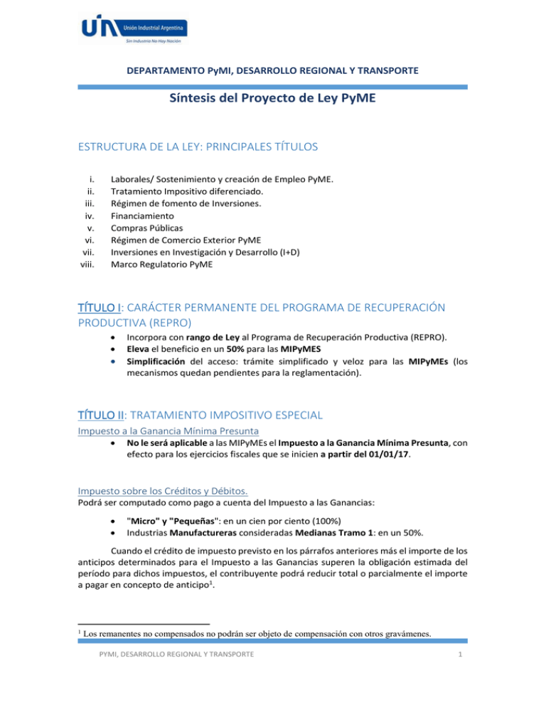 Síntesis – Ley PyME