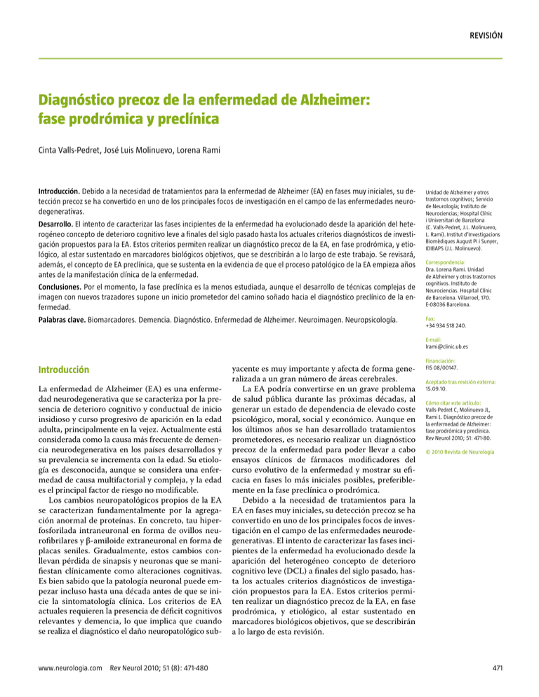 Diagnóstico precoz de la enfermedad de Alzheimer: fase
