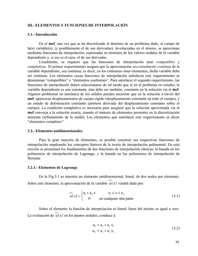 Capítulo III. Elementos y funciones de interpolación