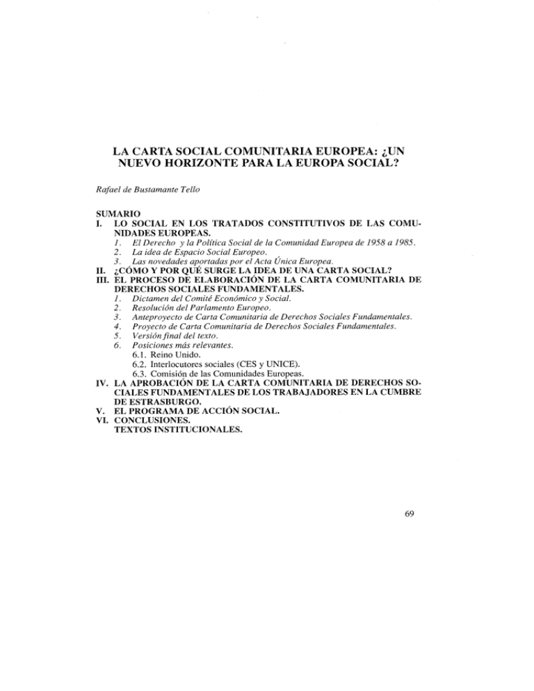 la carta social comunitaria europea: ¿un nuevo horizonte para la