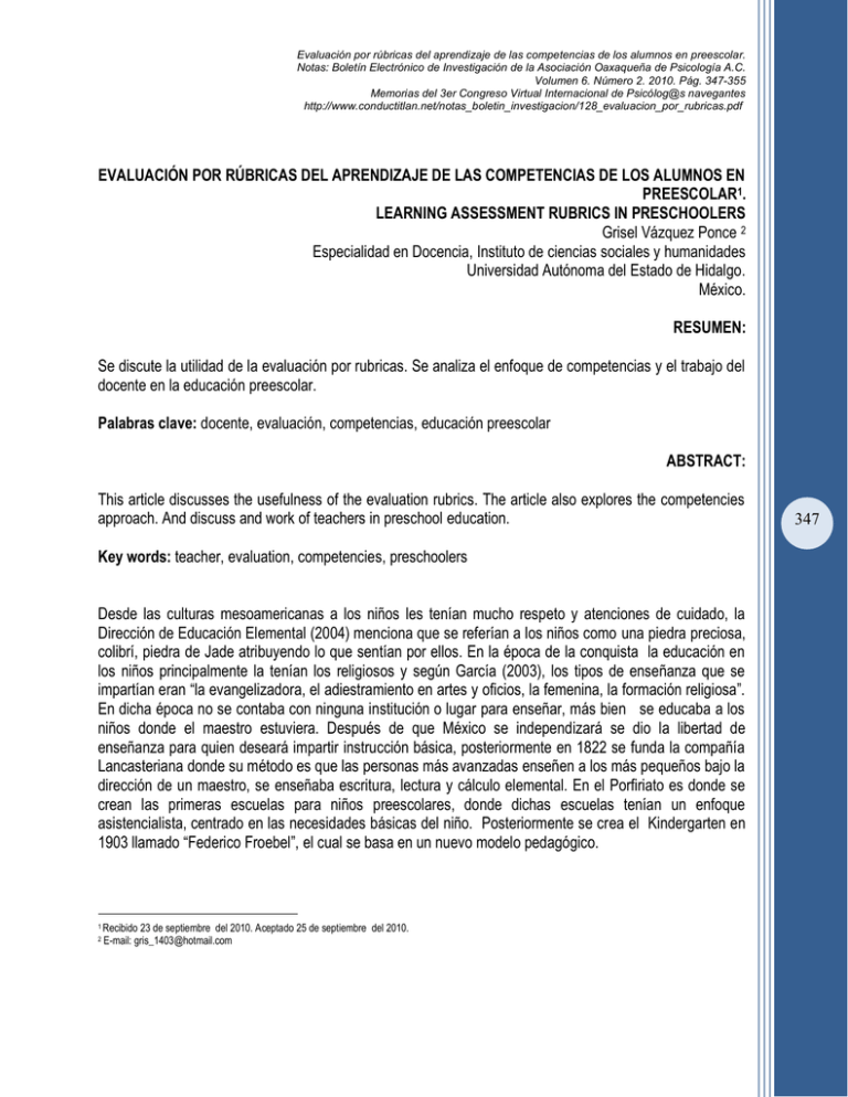 Evaluación por rúbricas del aprendizaje de las
