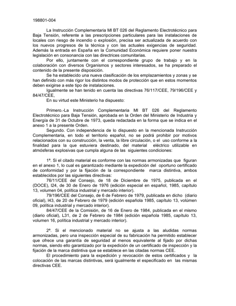 198801-004 La Instrucción Complementaria MI BT 026 del