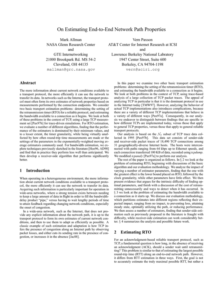 On Estimating End-to-End Network Path Properties On Estimating End-to-End Network Path Properties