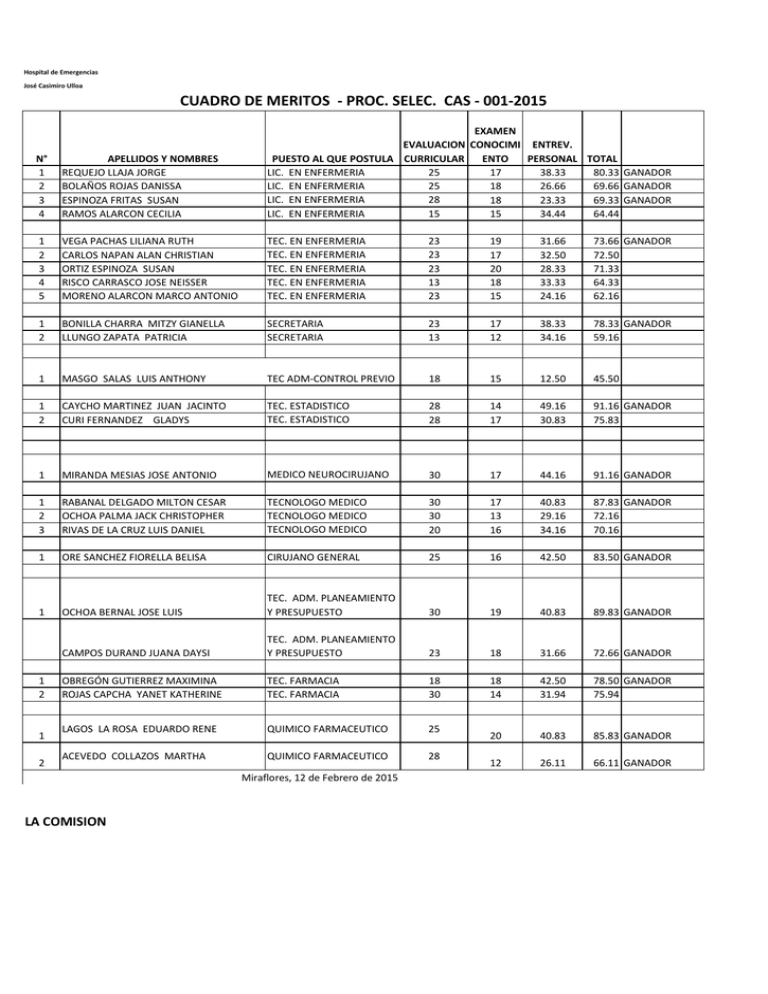 cuadro de meritos - proc. selec. cas - 001-2015 cuadro de meritos - proc. selec. cas - 001-2015