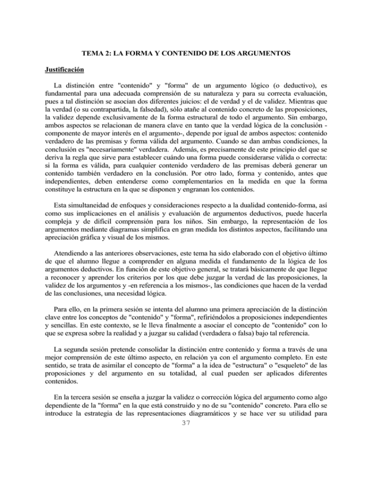 37 TEMA 2: LA FORMA Y CONTENIDO DE LOS ARGUMENTOS