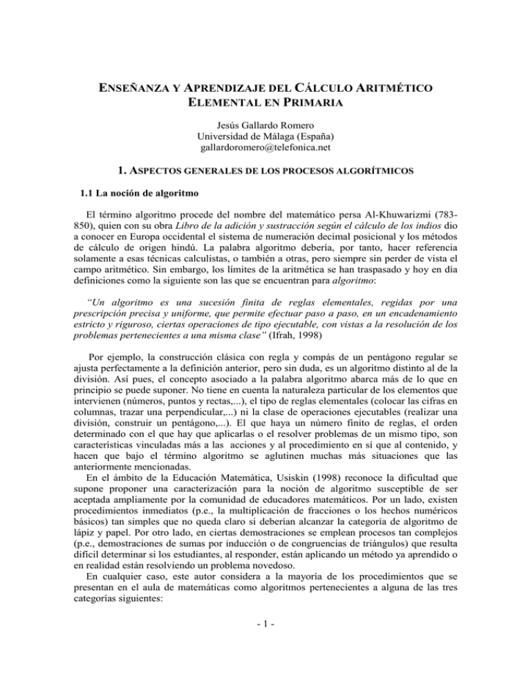 Enseñanza y Aprendizaje del Cálculo Aritmético Elemental