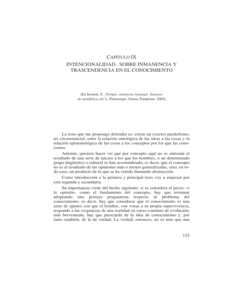 intencionalidad. sobre inmanencia y trascendencia en el conocimiento