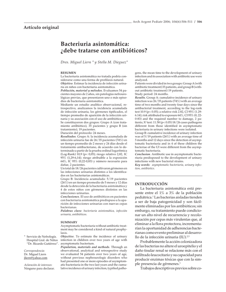 Bacteriuria asintomática: ¿debe tratarse con antibióticos?