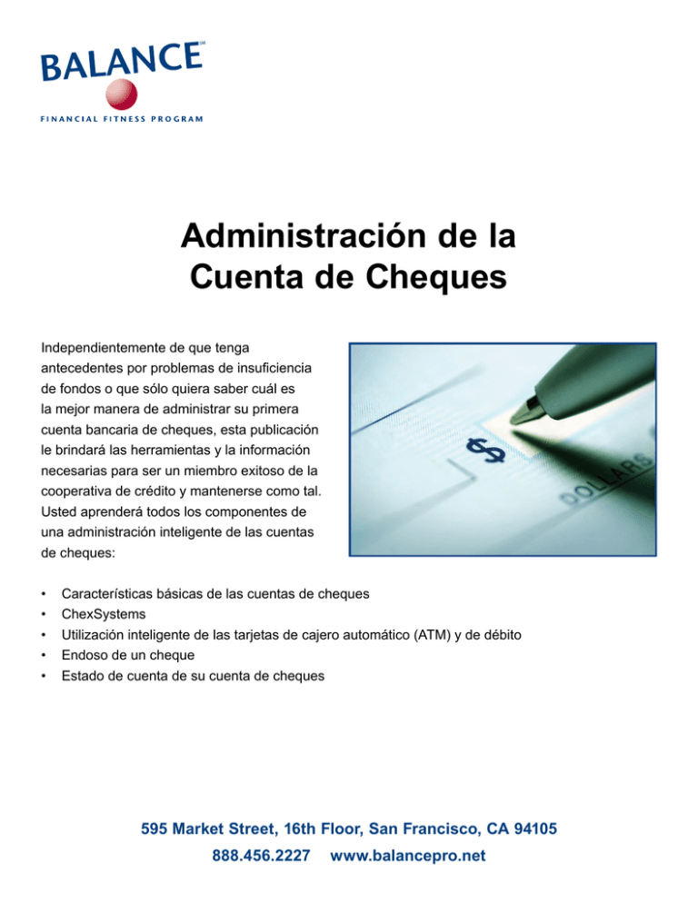 Administración de la Cuenta de Cheques