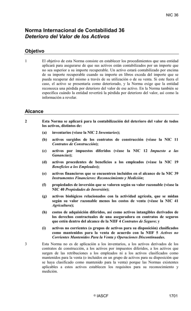 NIC 36 Deterioro del Valor de los Activos