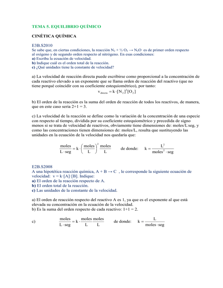 TEMA 5. EQUILIBRIO QUÍMICO CINÉTICA QUÍMICA E3B.S2010 a