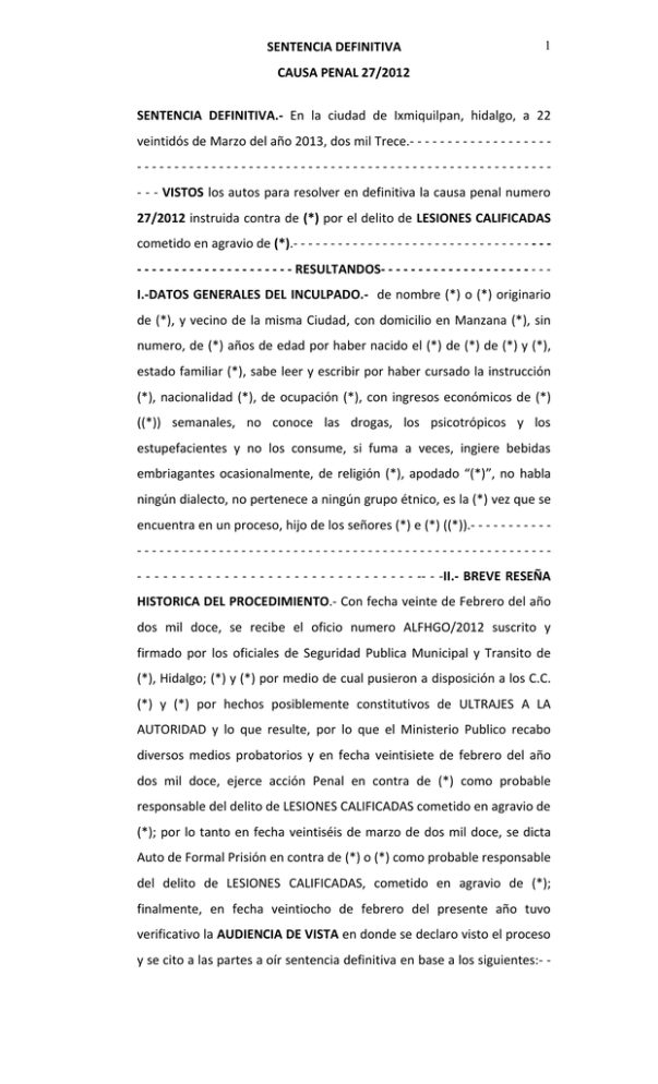 sentencia definitiva - Poder Judicial del Estado de Hidalgo