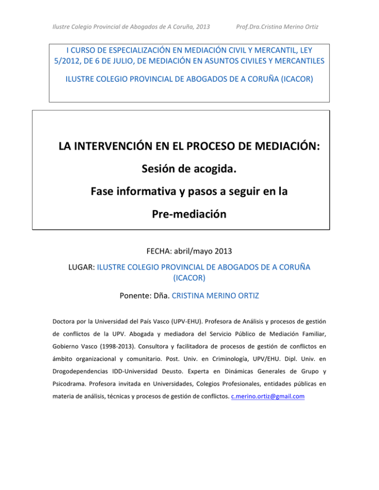 LA INTERVENCIÓN EN EL PROCESO DE MEDIACIÓN