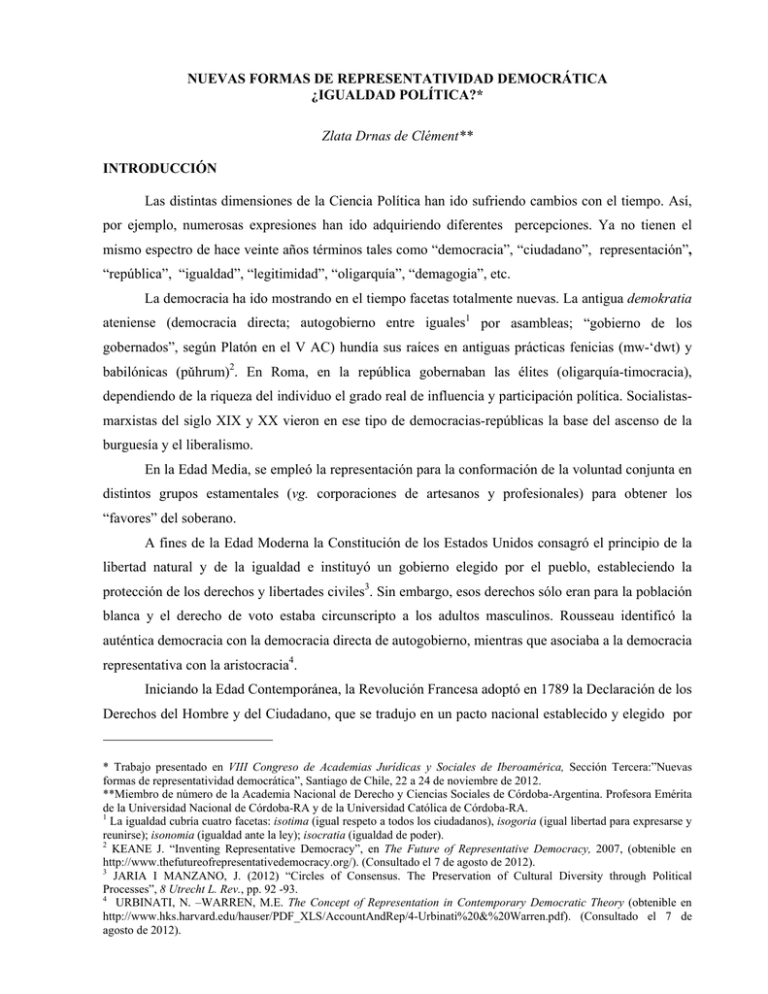 NUEVAS FORMAS DE REPRESENTATIVIDAD DEMOCRÁTICA