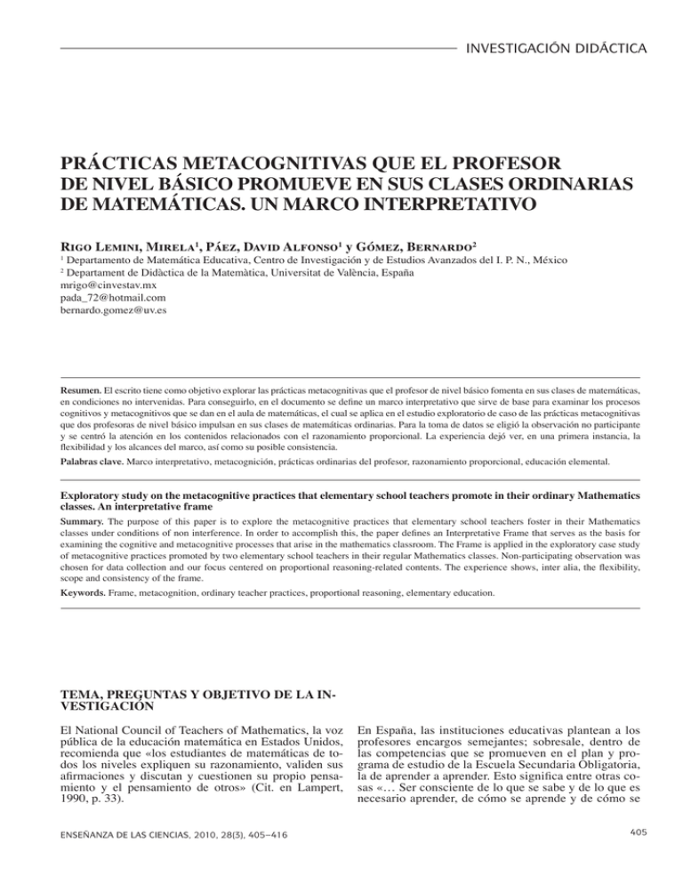 prácticas metacognitivas que el profesor de nivel básico prácticas metacognitivas que el profesor de nivel básico