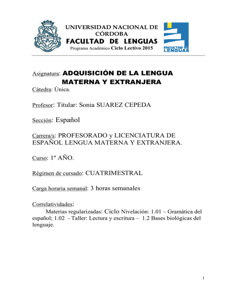 Adquisición de la lengua materna y de una lengua extranjera