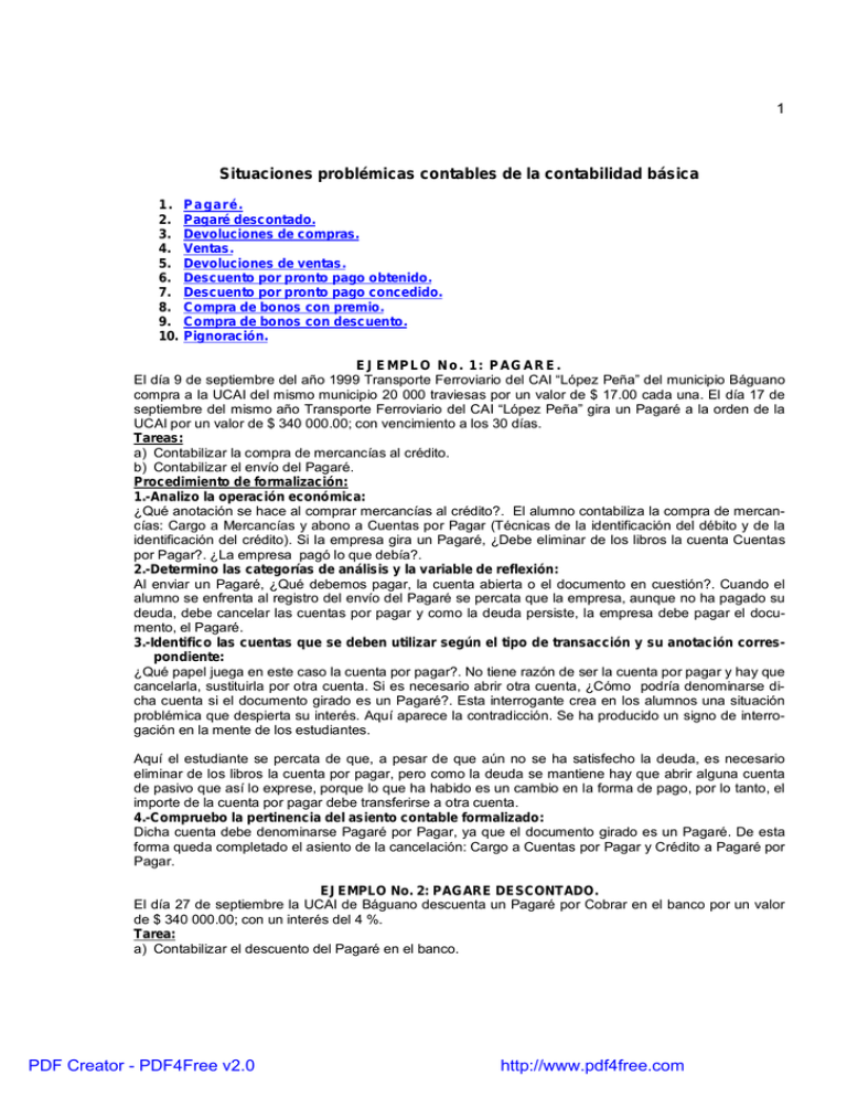 Situaciones problémicas contables de la contabilidad