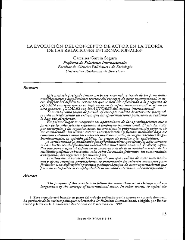 La evolución del concepto de actor en la Teoría de las
