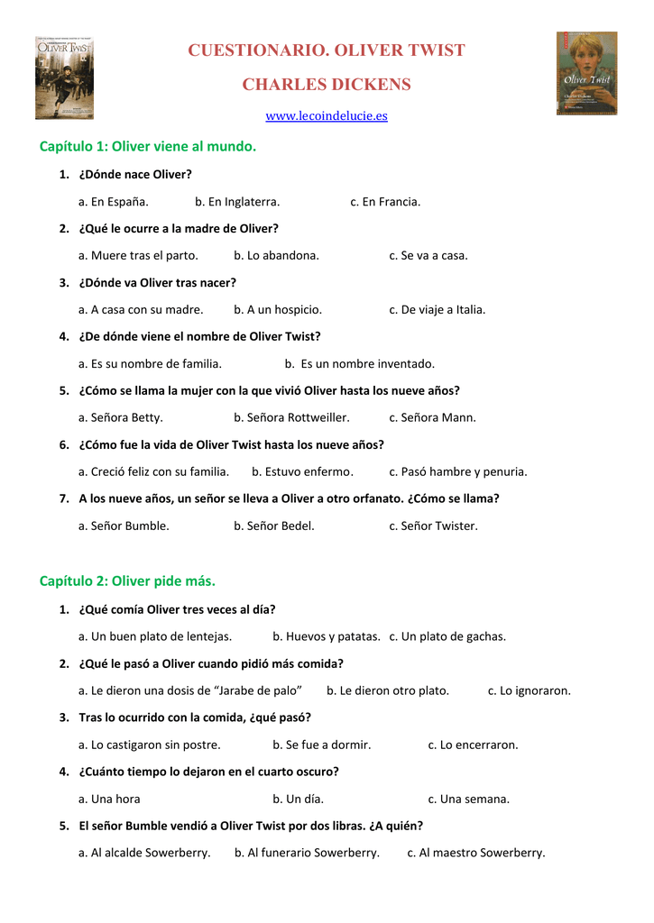 cuestionario. oliver twist charles dickens