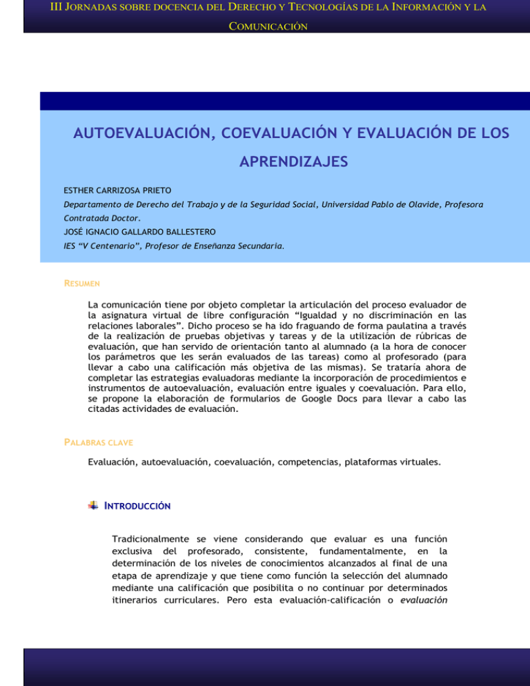 Autoevaluación, coevaluación y evaluación de los