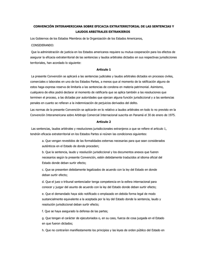 ConvenciÓn Interamericana Sobre Eficacia