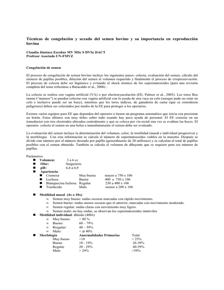 Técnicas de congelación y sexado del semen bovino y