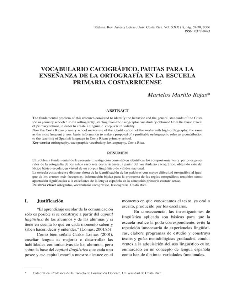 VOCABULARIO CACOGRÁFICO. PAUTAS PARA LA ENSEÑANZA