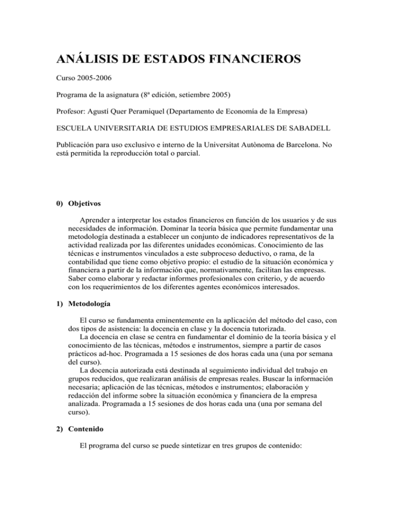 ANÁLISIS DE ESTADOS FINANCIEROS
