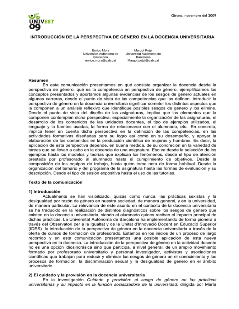INTRODUCCIÓN DE LA PERSPECTIVA DE GÉNERO EN LA